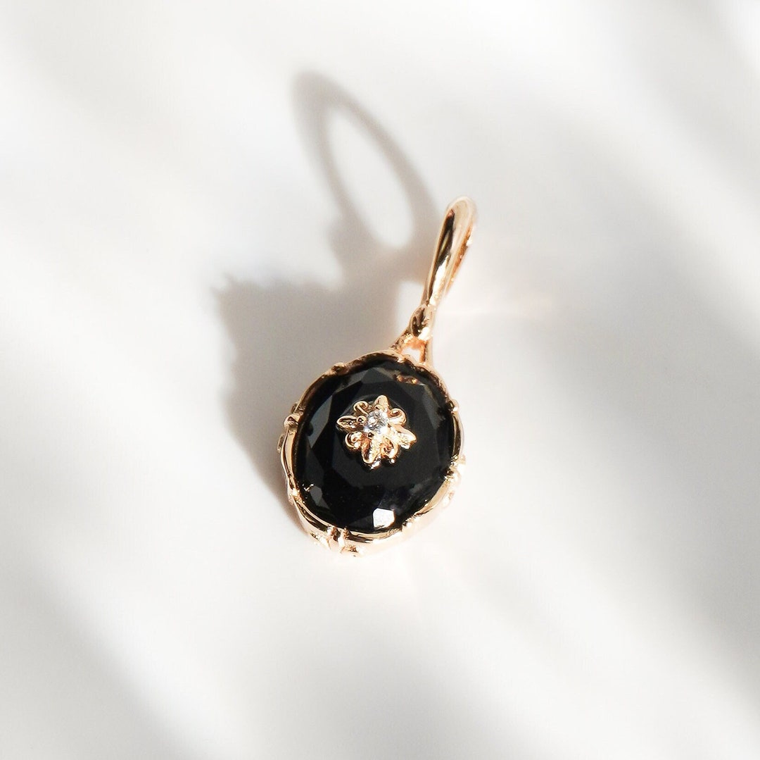 Black Onyx Charm Onyx Pendant for Necklace, Vintage Charm, Gold Pendant, Star Charm, Black Stone ...