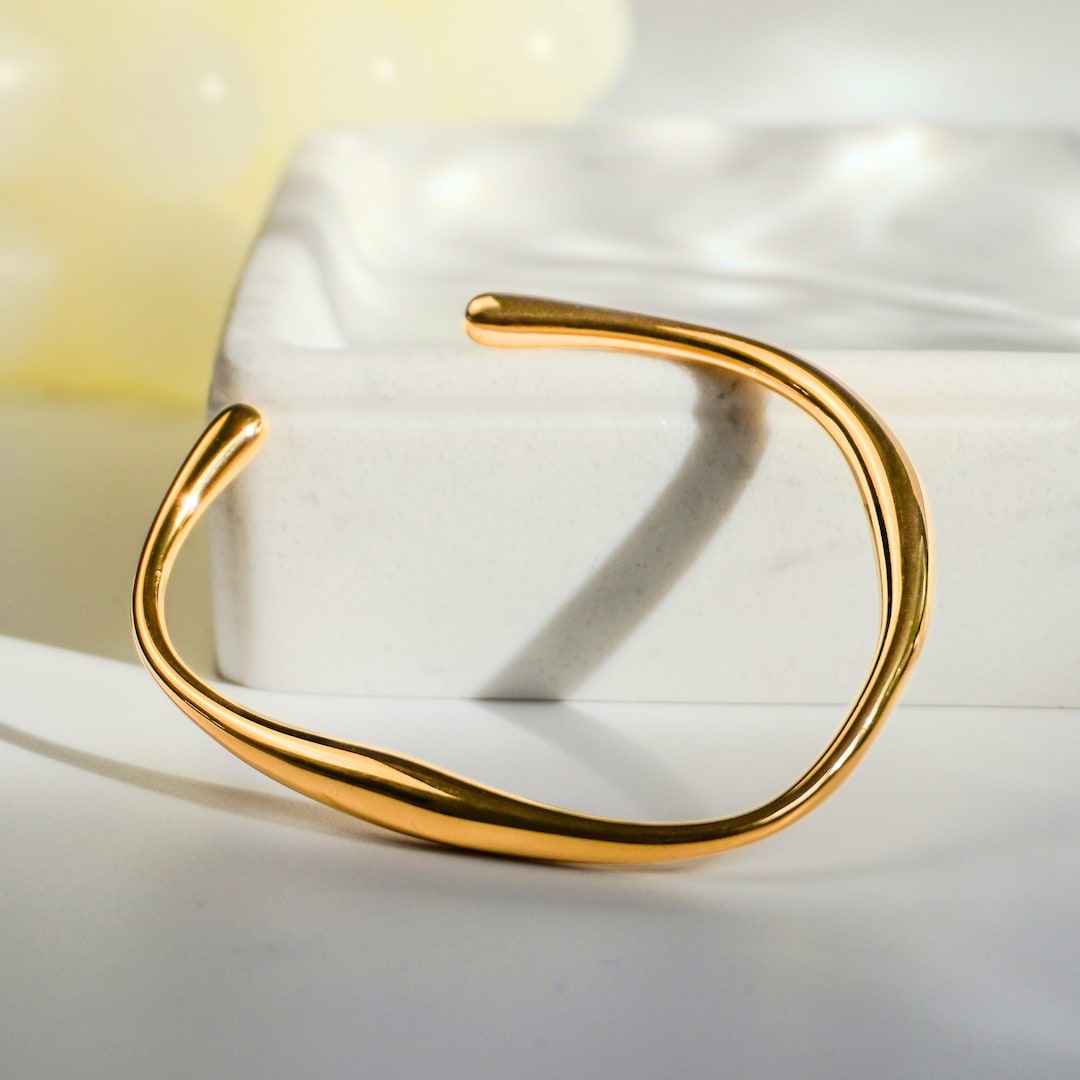 Irregular Cuff Bracelet Minimalist Gold Bangle, Gold Bangles for Women, Gold Cuff, Everyday ...