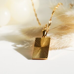 18K Gold Sunbeam Rectangle Pendant Necklace - Gold Boho Necklace ...
