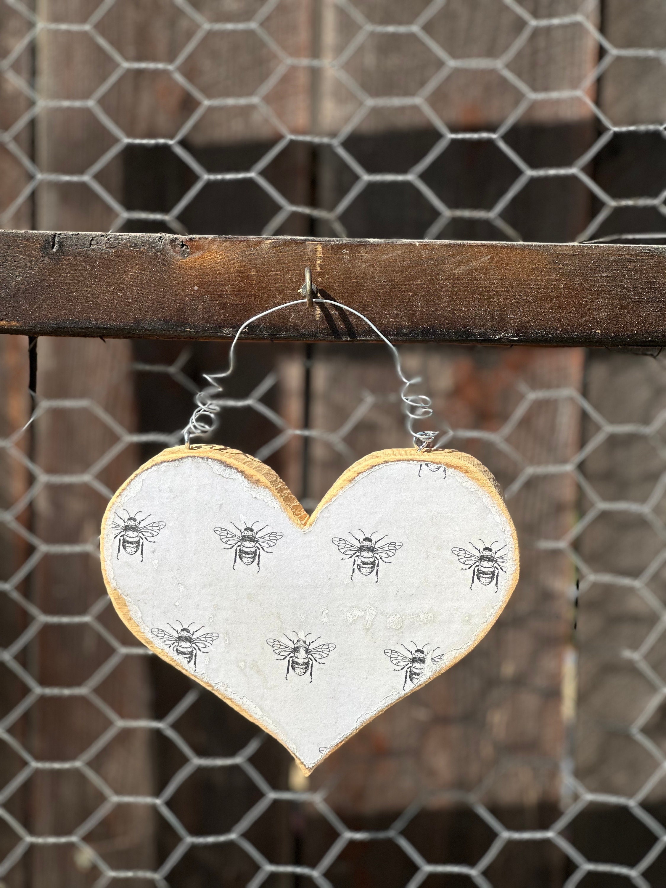 Bumblebee Heart, Rustic Heart, Bee Gift, Vintage Heart, Wood Heart ...
