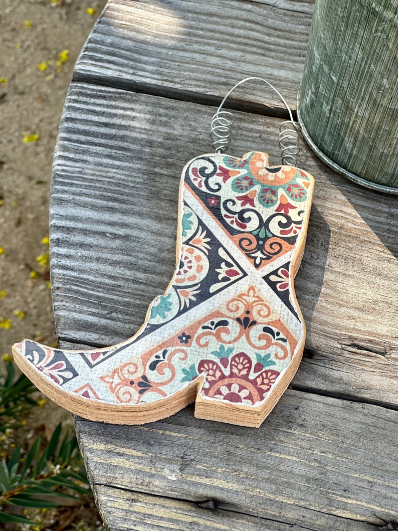 Cowboy Boot Ornament, Christmas Tree Ornament, Wood, Tree Decoration ...
