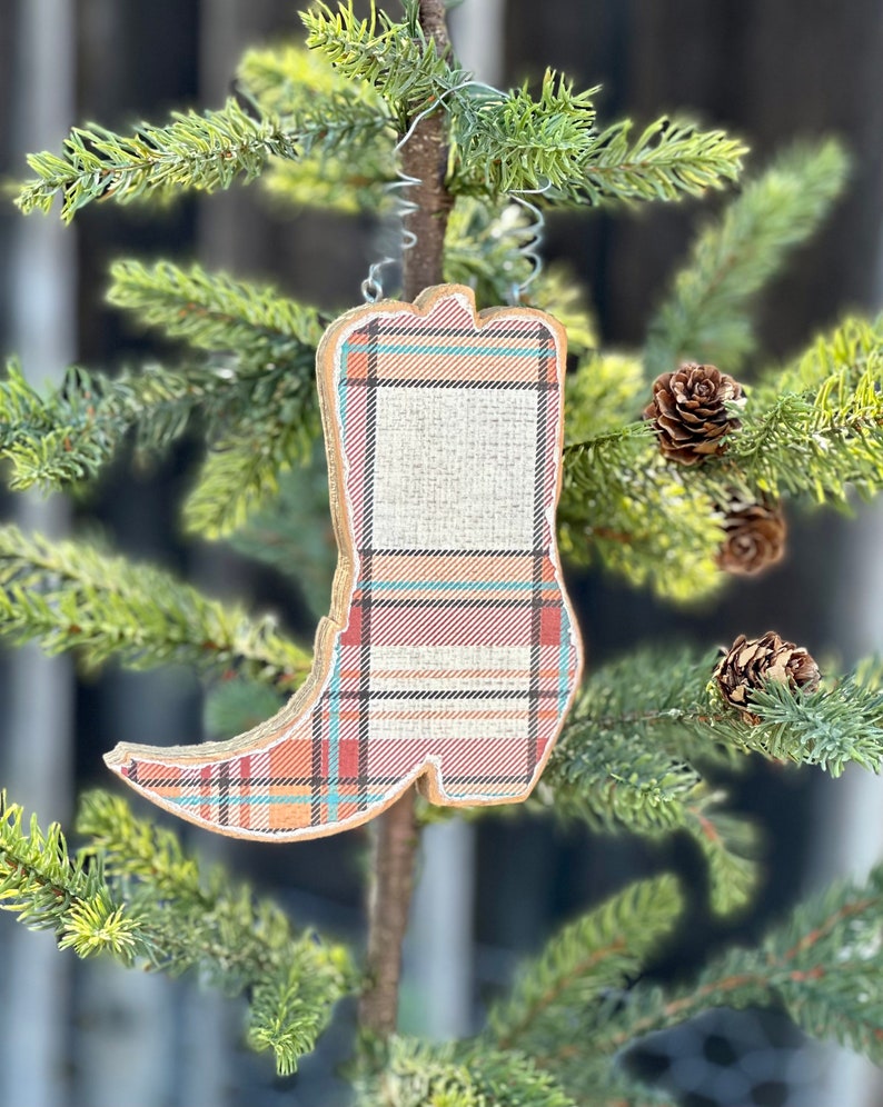 Cowboy Boot Ornament, Plaid Cowboy Boot, Western, Wood, Cowgirl, Cowboy ...