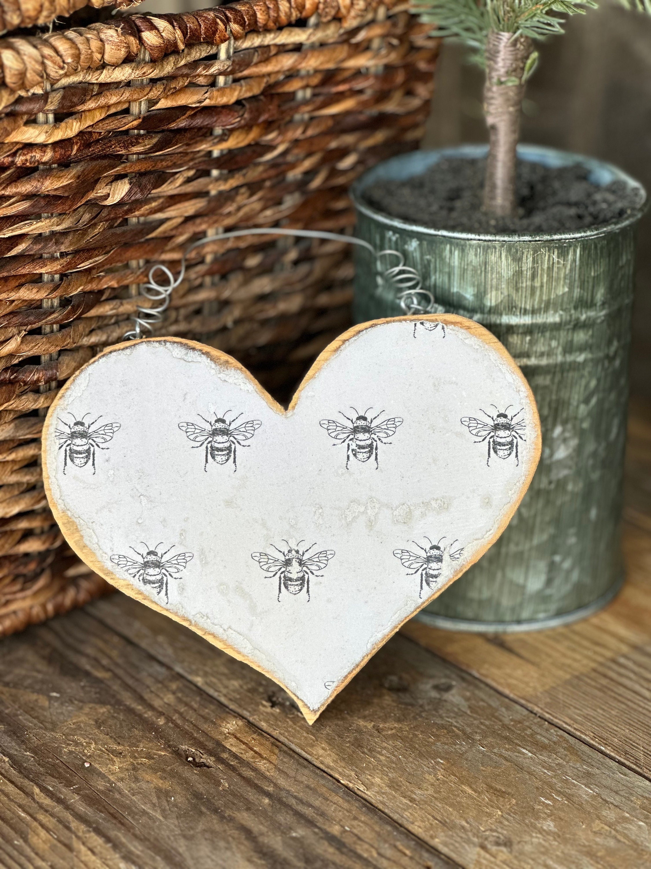 Bumblebee Heart, Rustic Heart, Bee Gift, Vintage Heart, Wood Heart ...