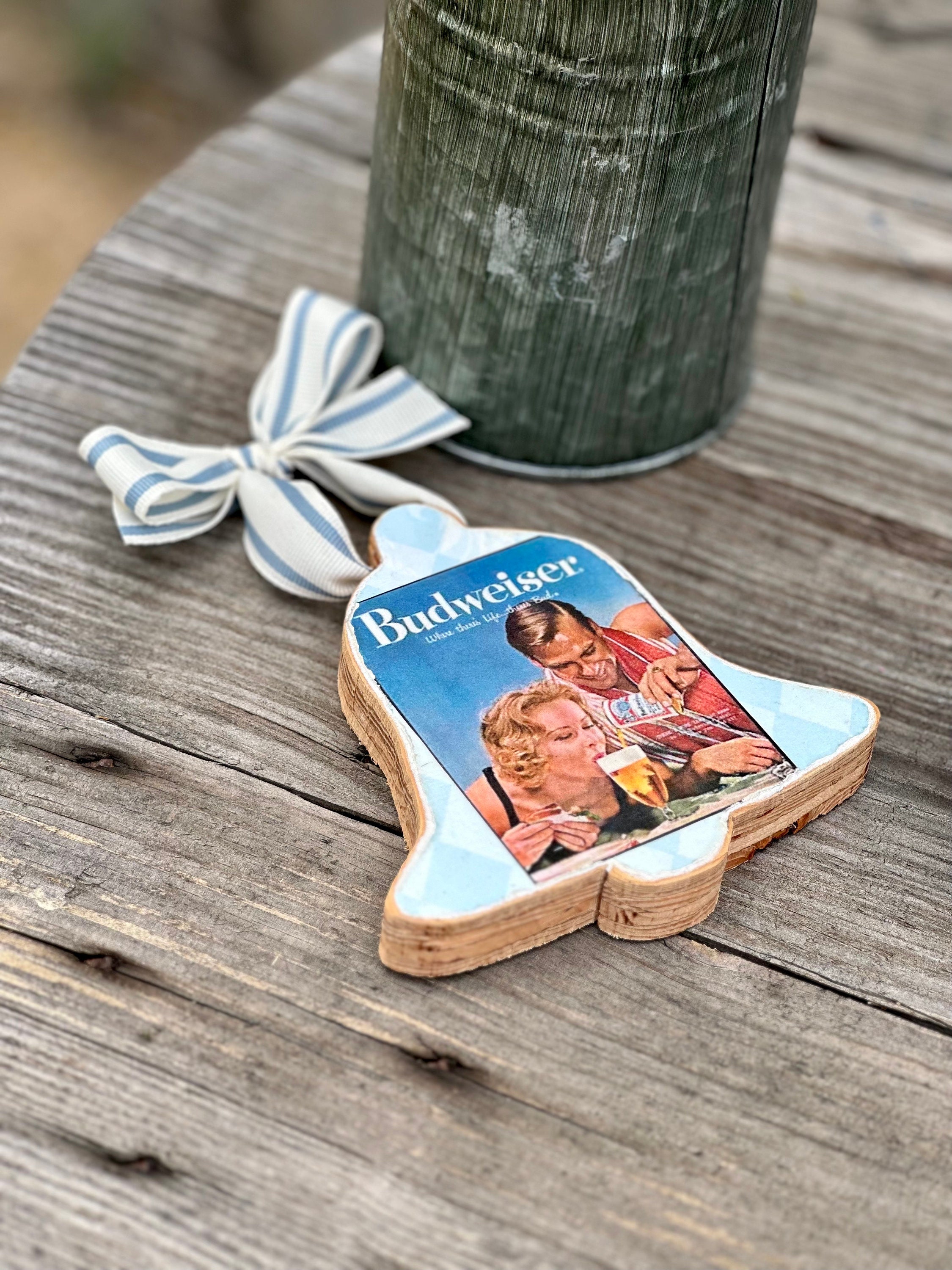 Retro Budweiser Beer Advertisement, Bell Christmas Tree Ornament ...