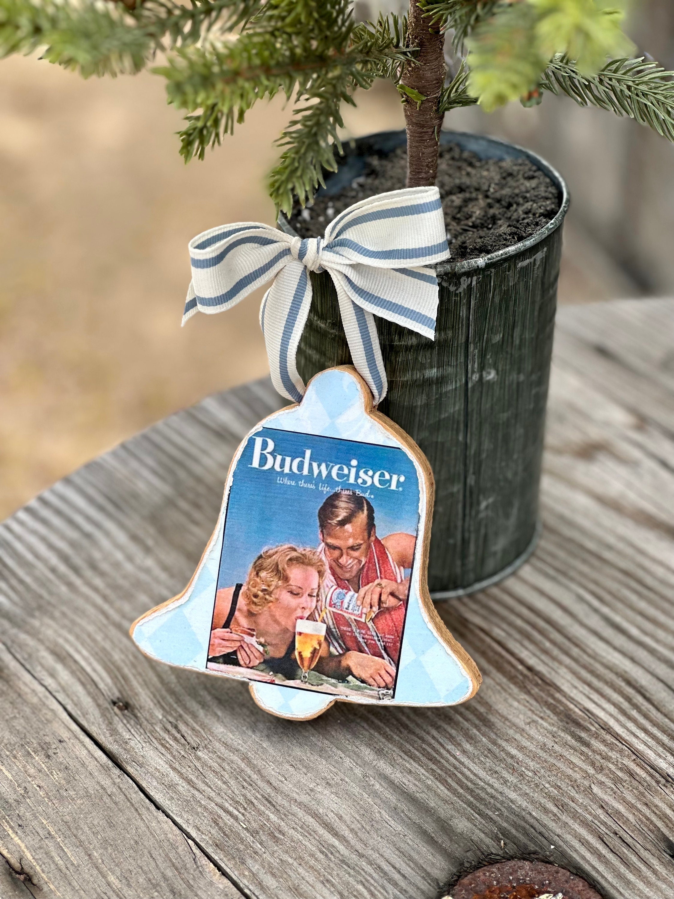Retro Budweiser Beer Advertisement, Bell Christmas Tree Ornament ...