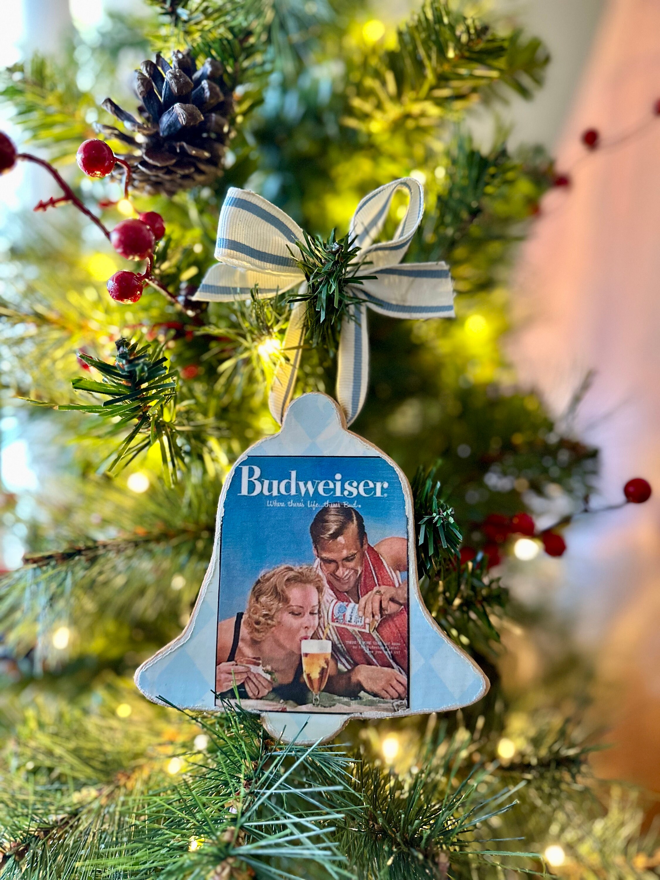 Retro Budweiser Beer Advertisement, Bell Christmas Tree Ornament ...