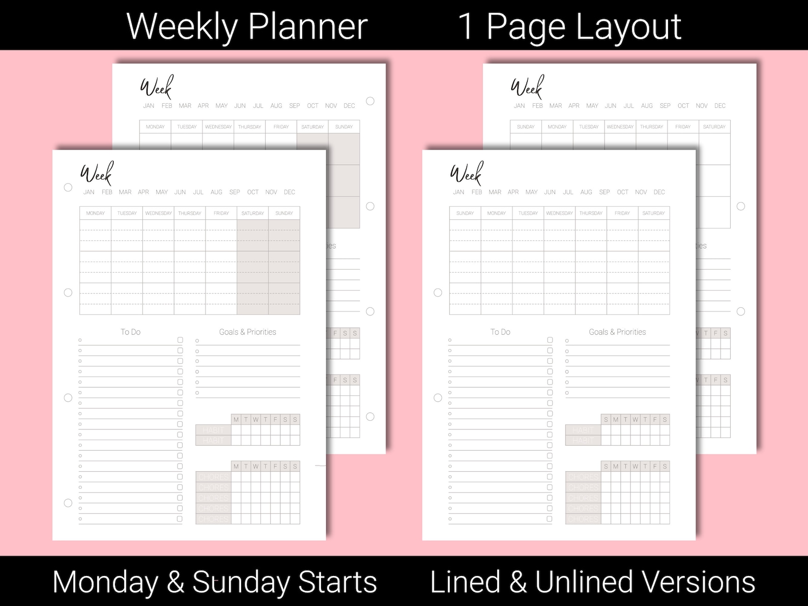 A4 Planner Bundle + Hole Punch Marks | Undated | Printable Calendar ...