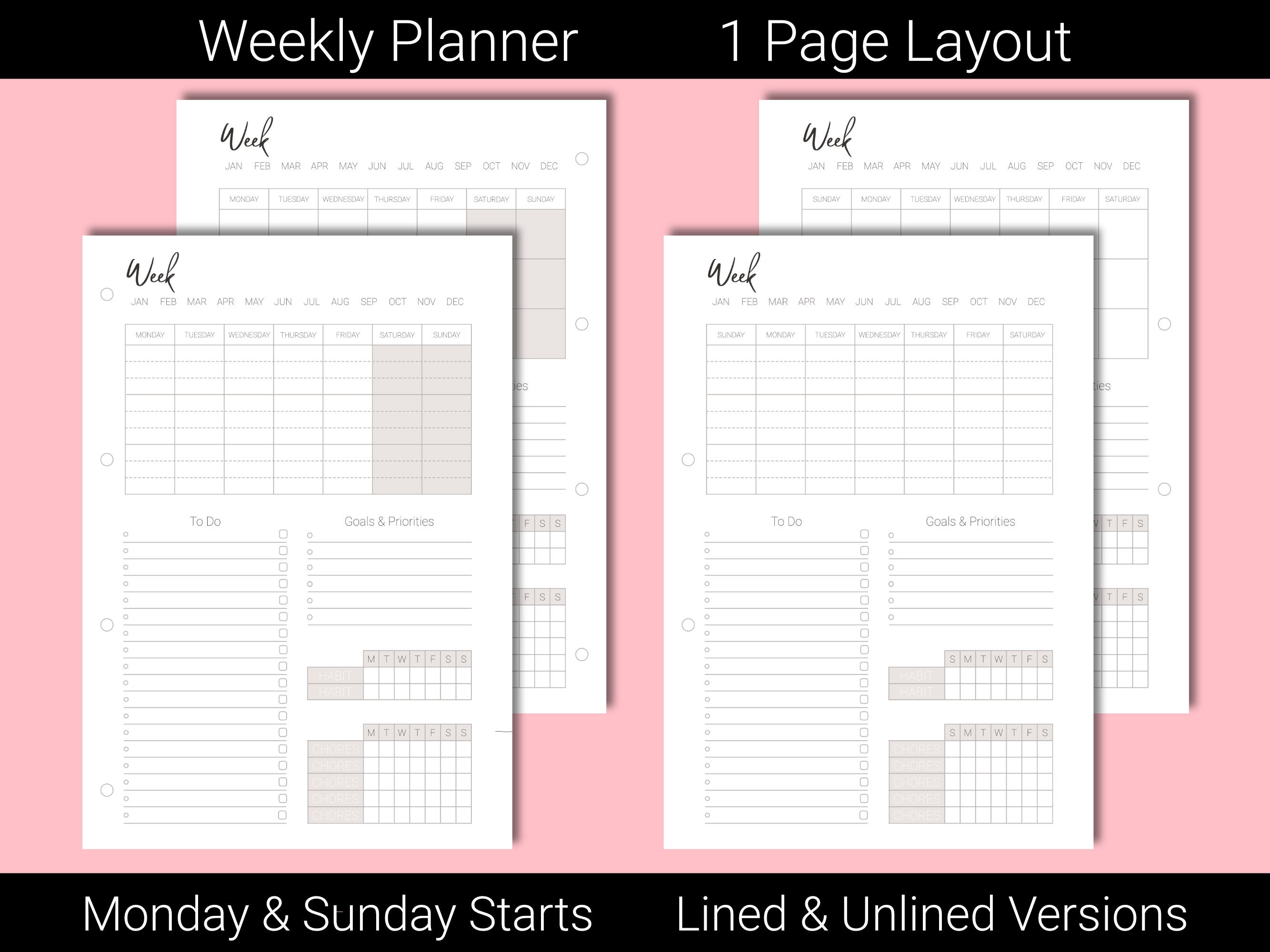 A4 Planner Bundle + Hole Punch Marks | Undated | Printable Calendar ...