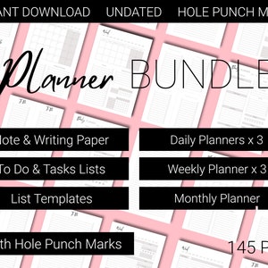 A4 Planner Bundle + Hole Punch Marks | Undated | Printable Calendar ...