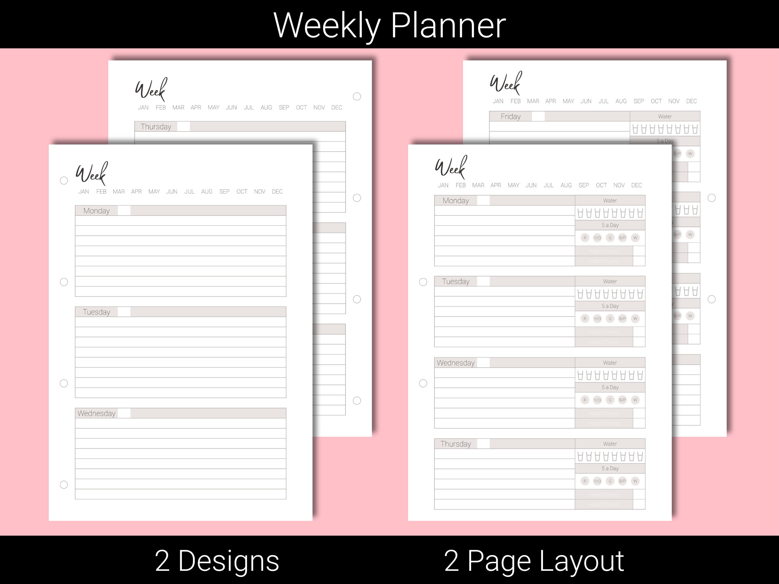 A4 Planner Bundle + Hole Punch Marks | Undated | Printable Calendar ...