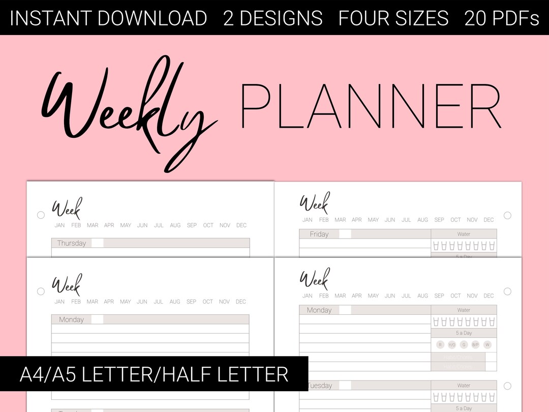 A4 Weekly Planner + Hole Punch Marks | Habit Tracker | Water Intake ...