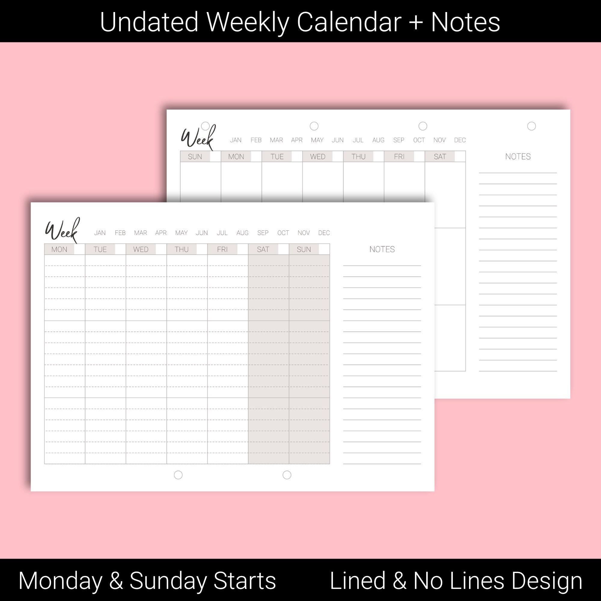 A4 Weekly Calendar + Hole Punch Marks | Weekly Schedule | Weekly ...