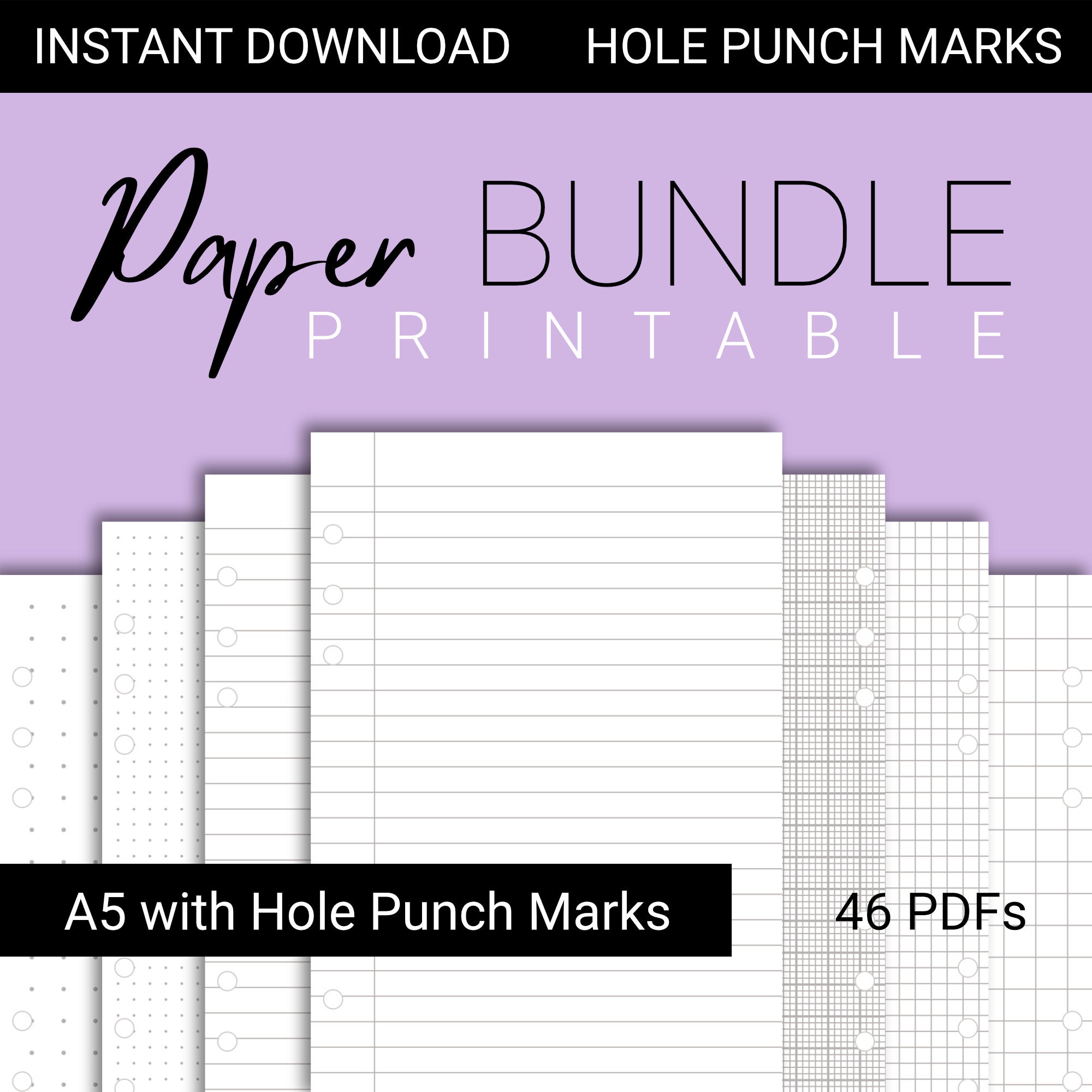 A5 Printable Paper + Hole Punch Marks | Printable Lined Paper ...
