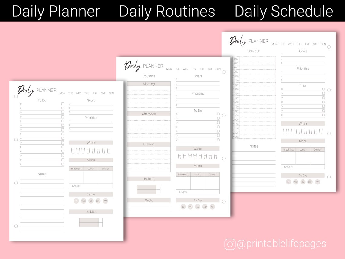 A4 Planner Bundle Hole Punch Marks Undated Printable Calendar Weekly ...