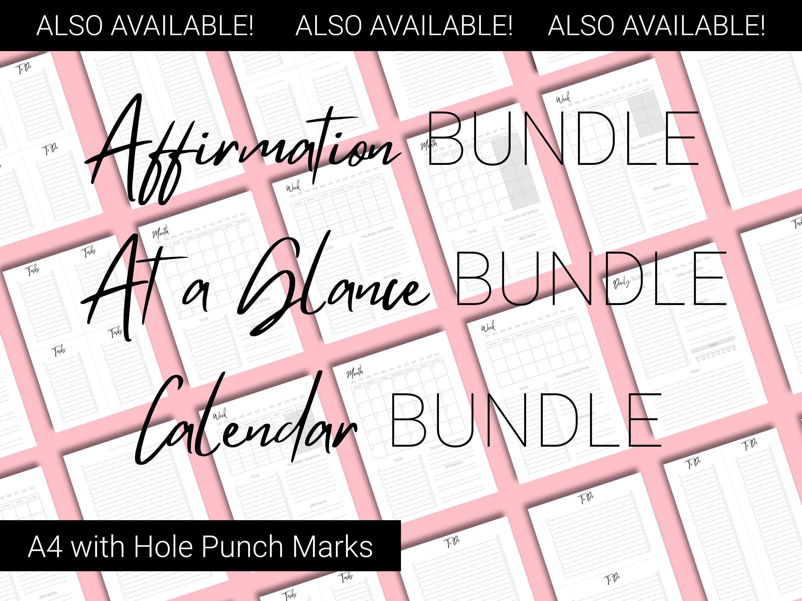 A4 Planner Bundle + Hole Punch Marks | Undated | Printable Calendar ...