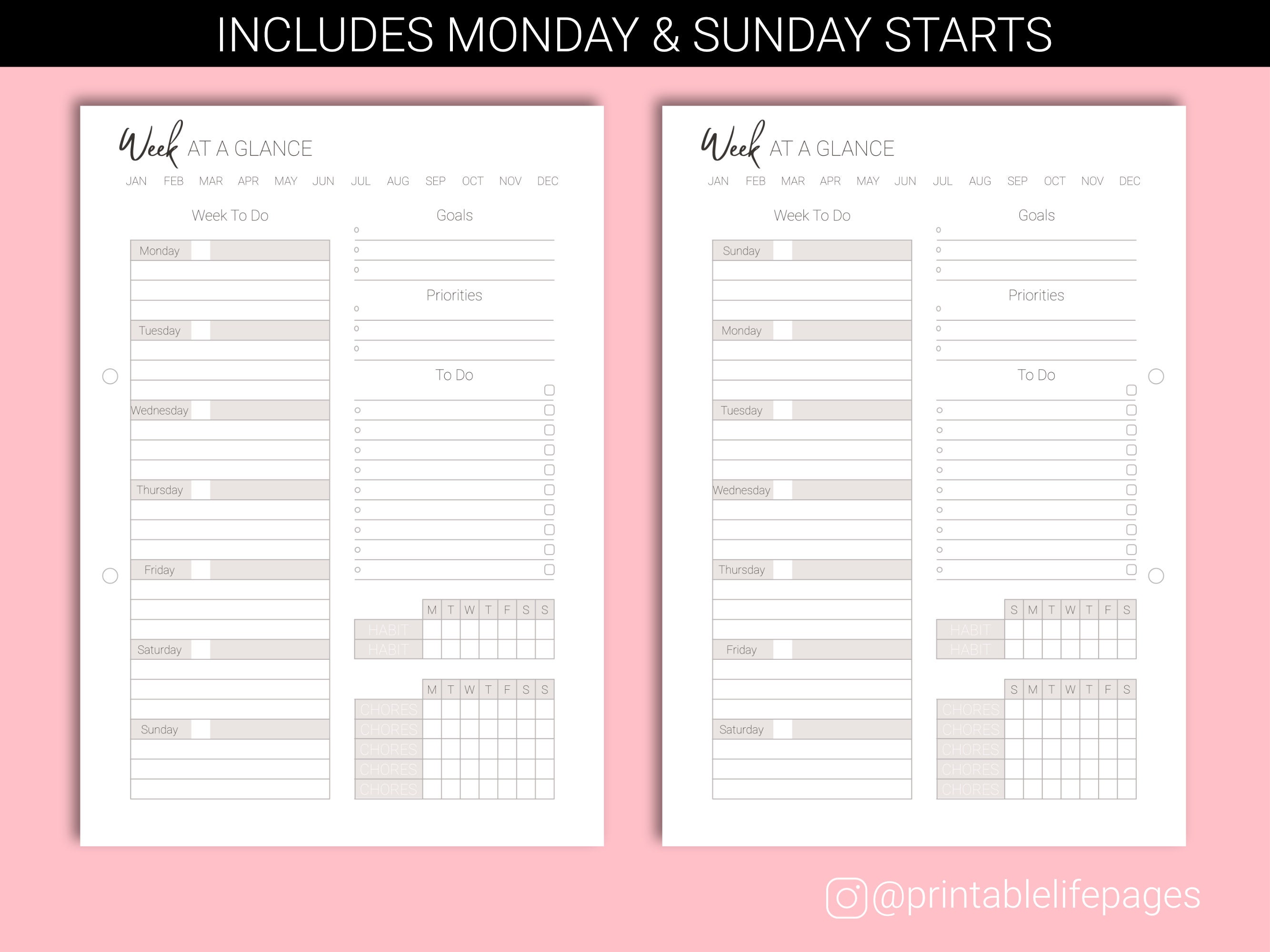 A4 Week at a Glance Hole Punch Marks Goal Setting to Do - Etsy