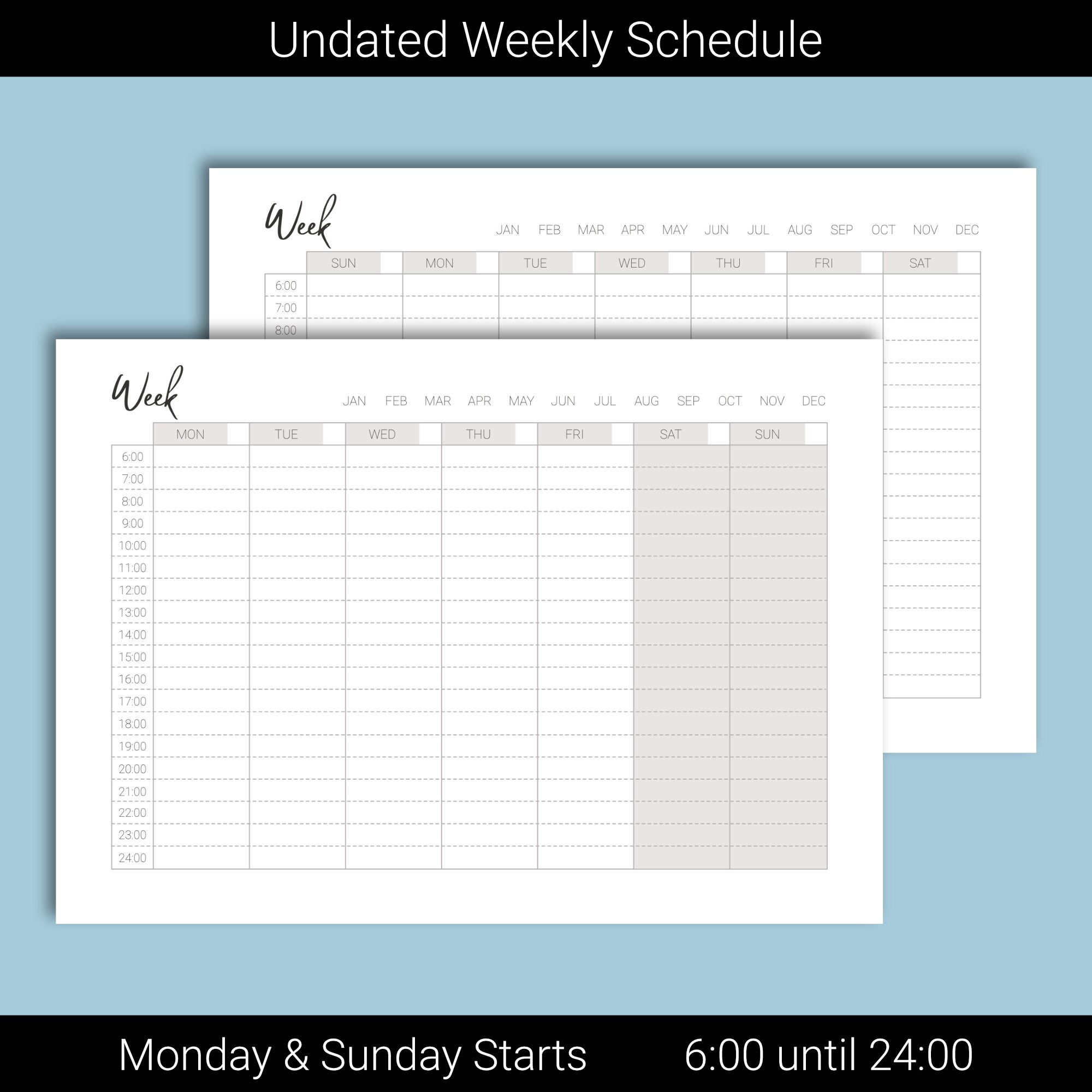 Weekly Calendar Weekly Schedule Weekly Timetable Printable Calendar ...