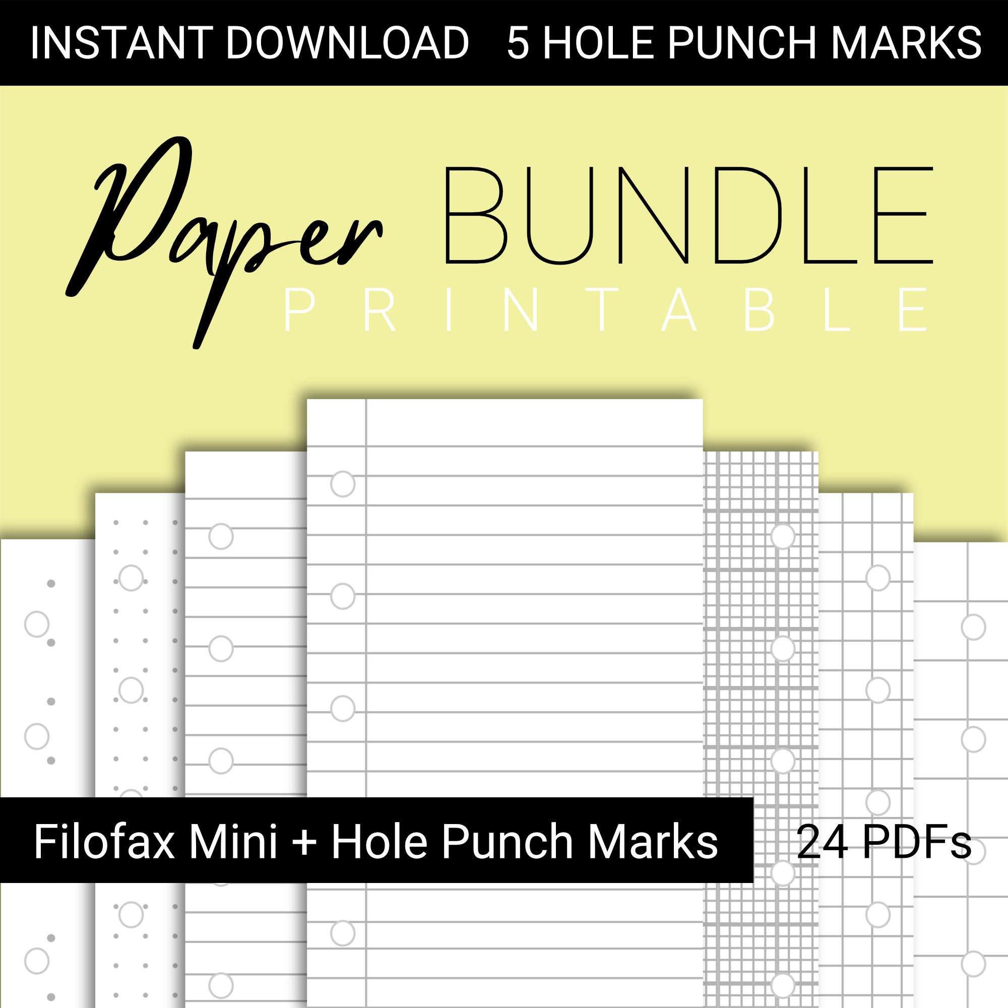 Filofax MINI Printable Paper + Hole Punch Marks | Printable Lined Paper ...