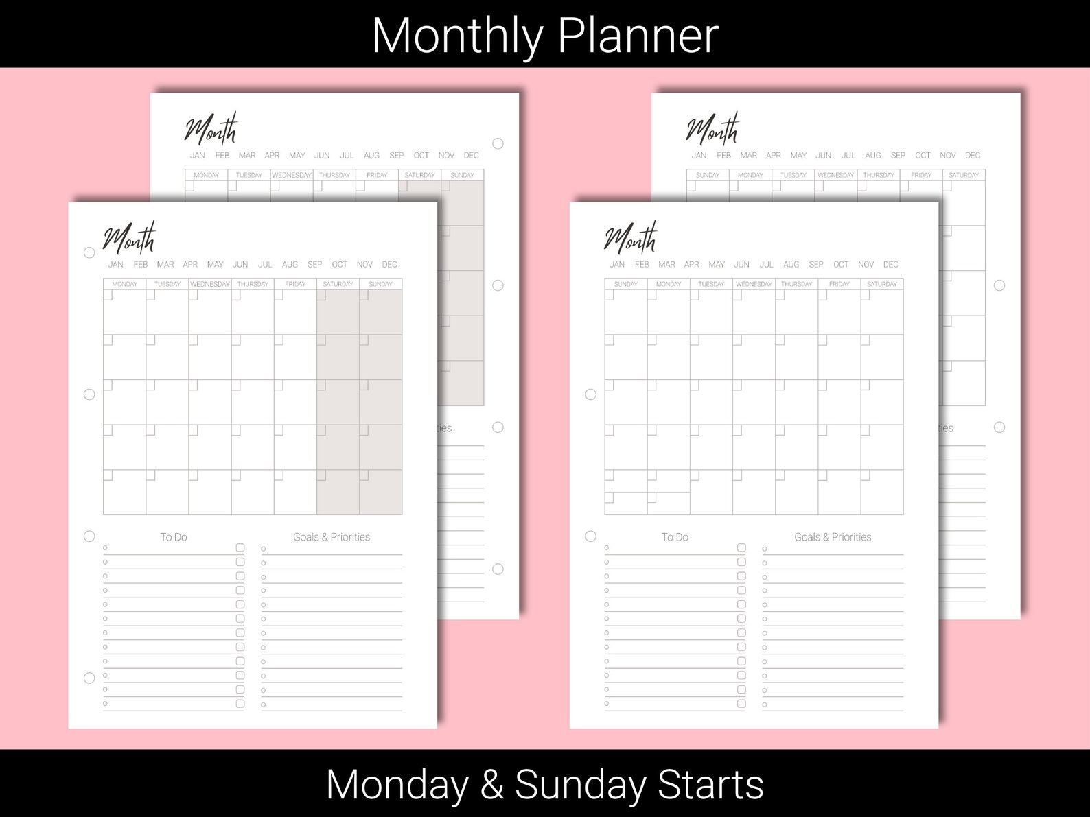 A4 Planner Bundle + Hole Punch Marks | Undated | Printable Calendar ...