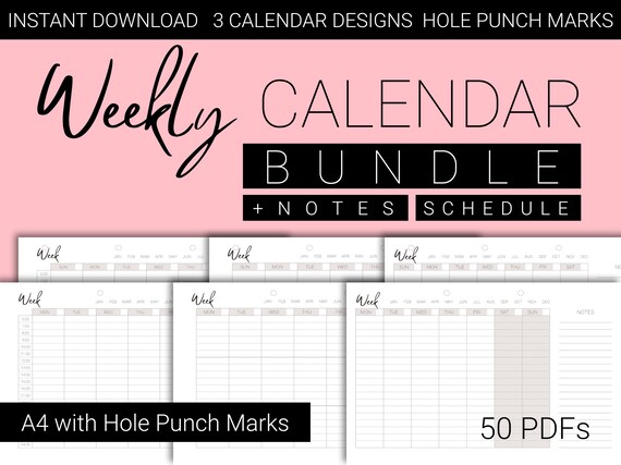 A4 Weekly Calendar Hole Punch Marks Weekly Schedule - Etsy