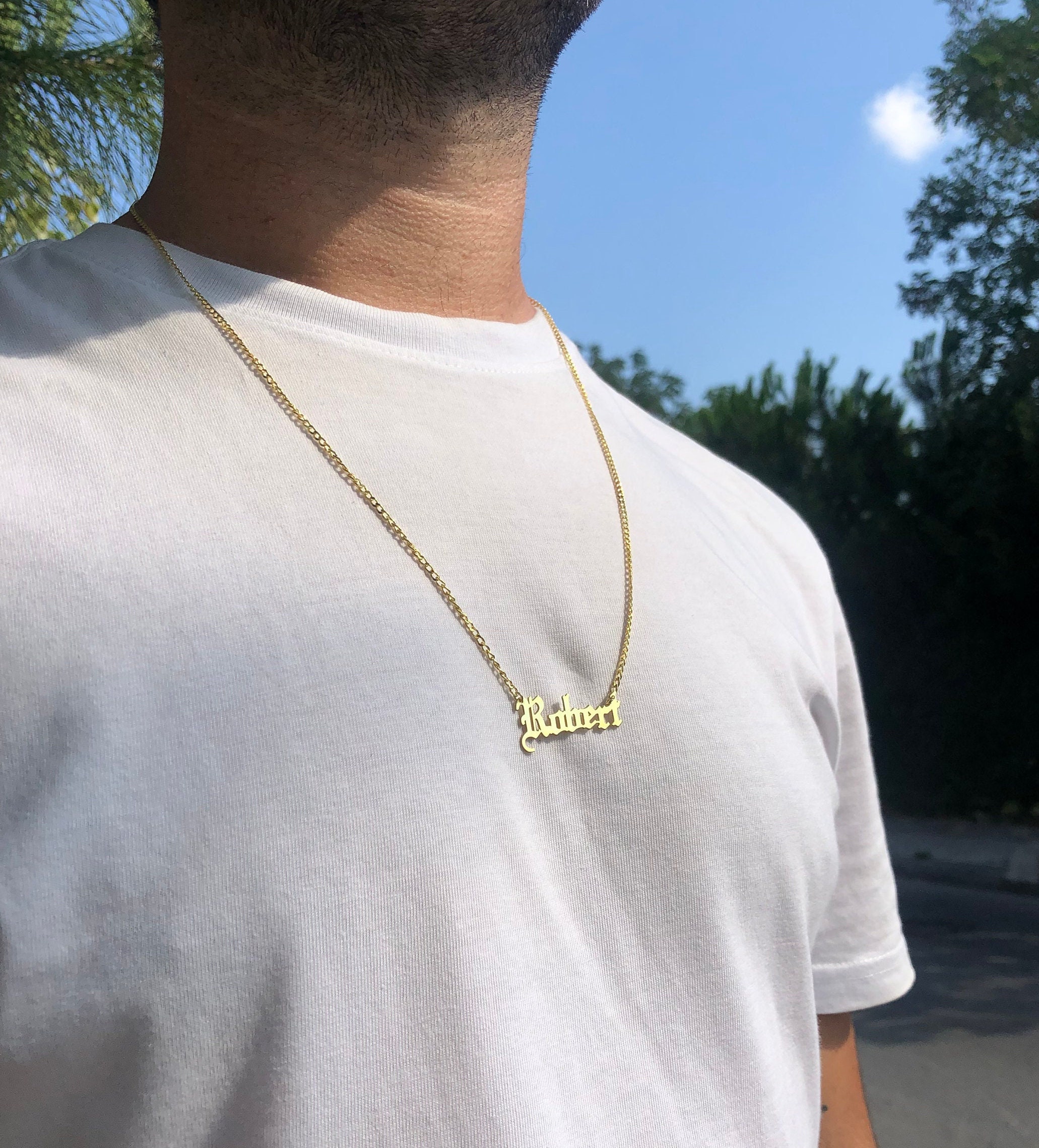 Sterling Silver Name Necklace With Curb Chain, Men Necklace Pendant ...