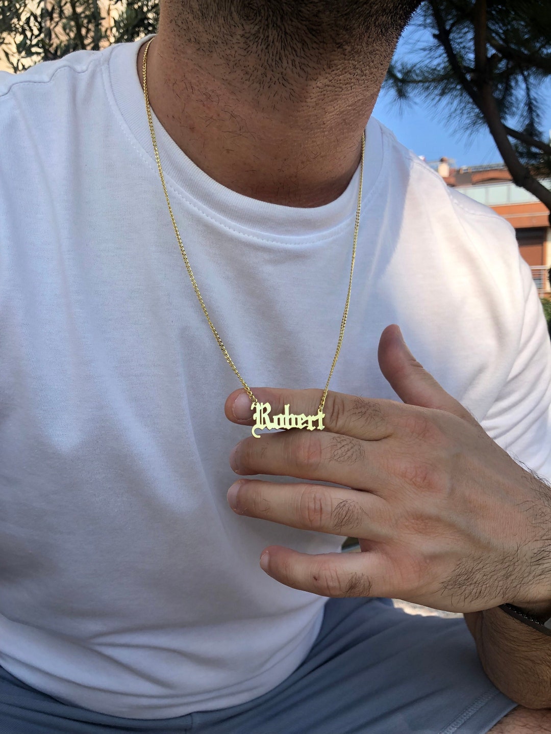 Sterling Silver Name Necklace With Curb Chain, Men Necklace Pendant ...