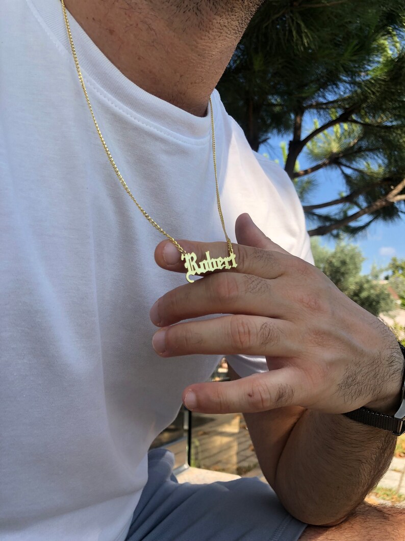 Sterling Silver Name Necklace With Curb Chain, Men Necklace Pendant ...