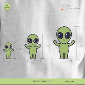 Alien Machine Embroidery File 4 X 4 PES EMB | Green Martian Alien ...