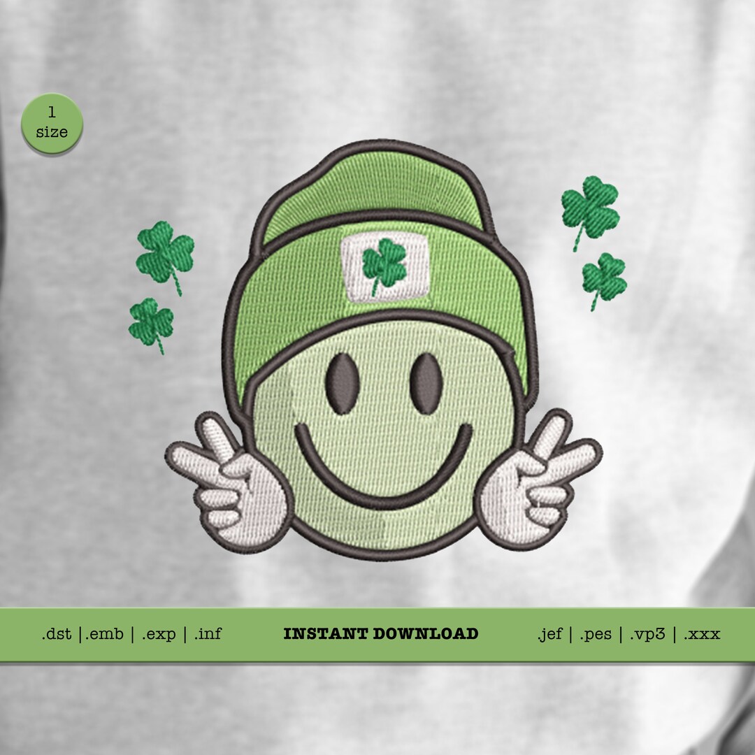 Lucky Face Digitized Machine Embroidery File for St. Patrick's Day 4x4 ...