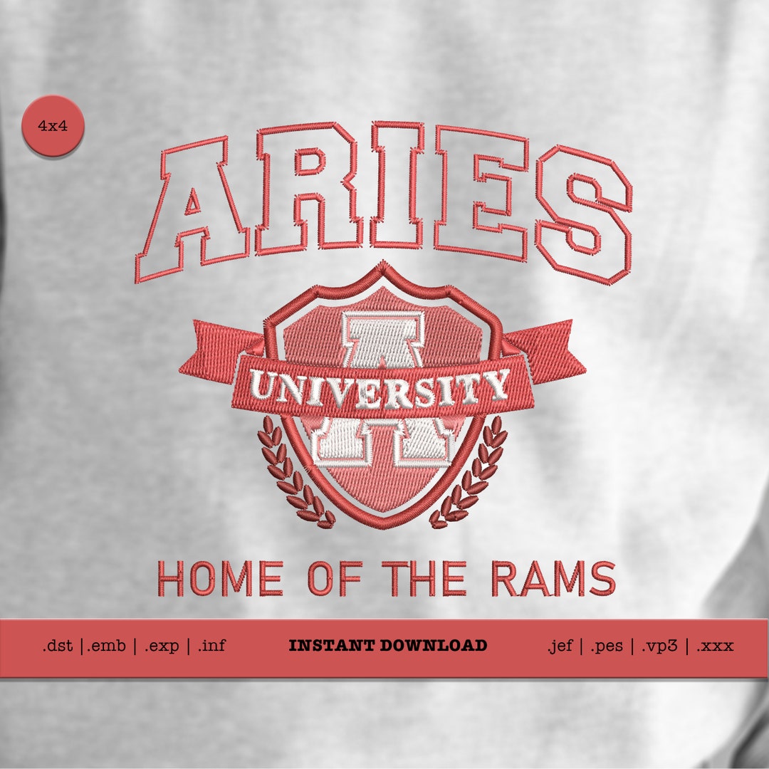 Aries University Embroidery Design | Digitized Zodiac Machine ...