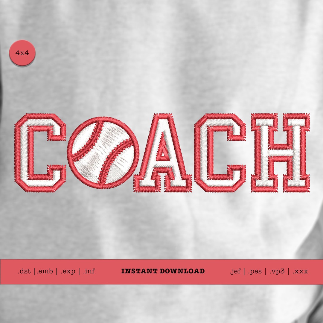Baseball Coach Machine Embroidery File | Trendy Baseball Collegiate ...