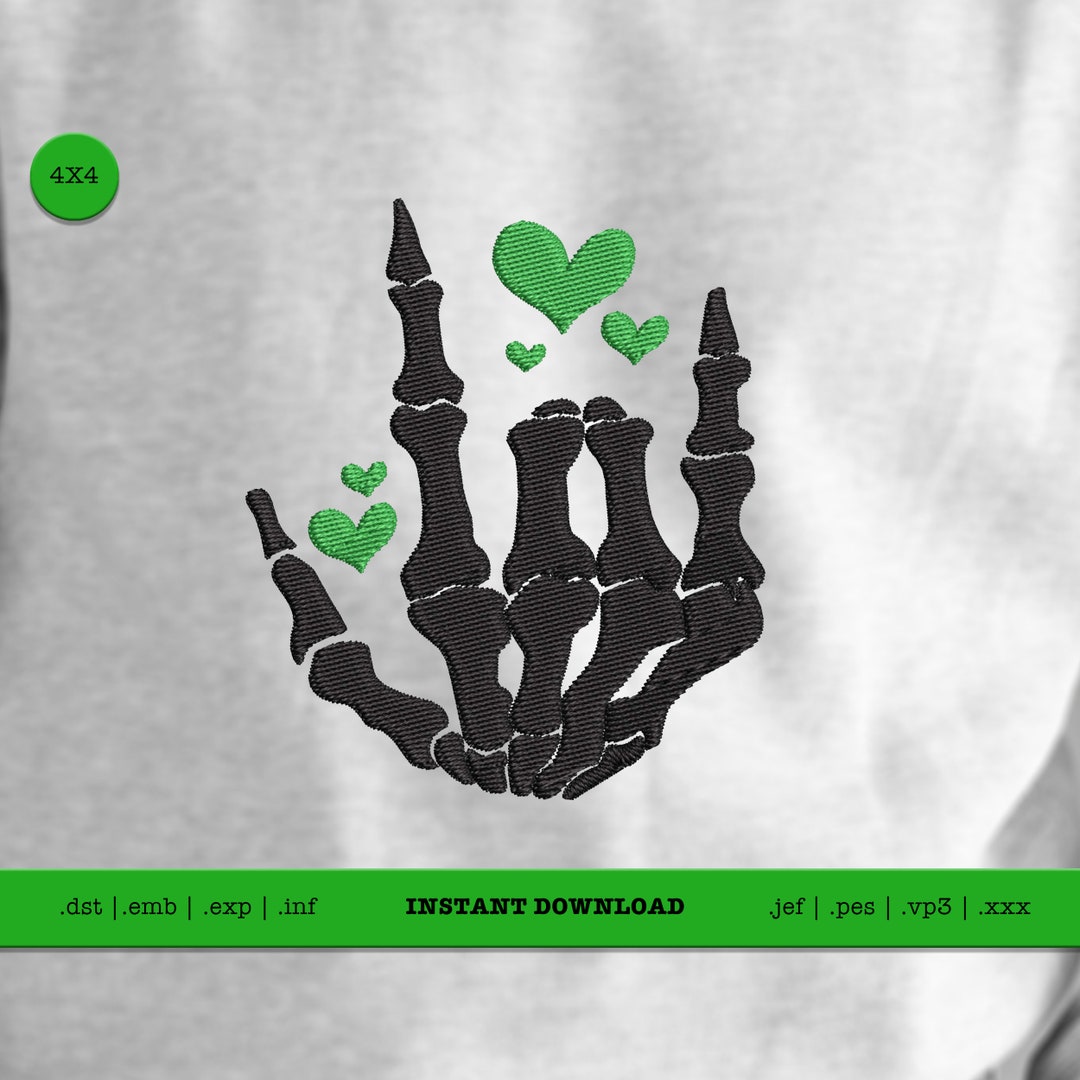 Skeleton Hand With Hearts Embroidery Design: Halloween Love (4x4 ...