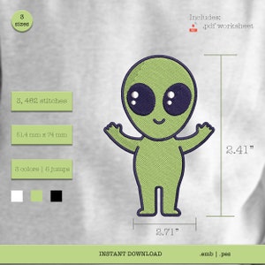 Alien Machine Embroidery File 4 X 4 PES EMB | Green Martian Alien ...