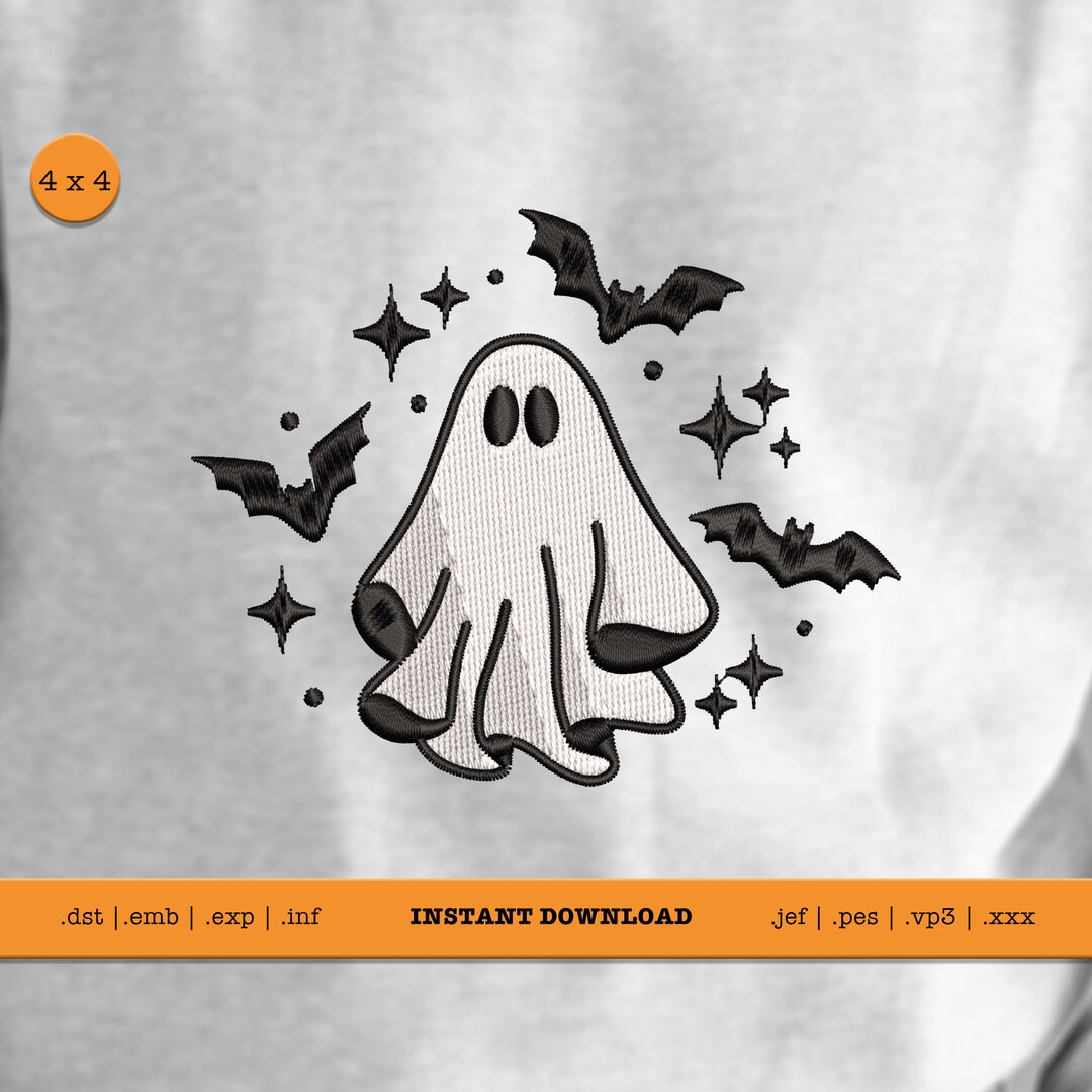 Ghost & Bats Embroidery Design: Spooky Halloween File (4x4 PES) - Etsy