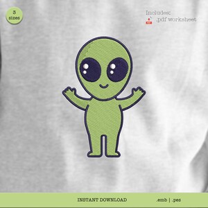 Alien Machine Embroidery File 4 X 4 PES EMB | Green Martian Alien ...