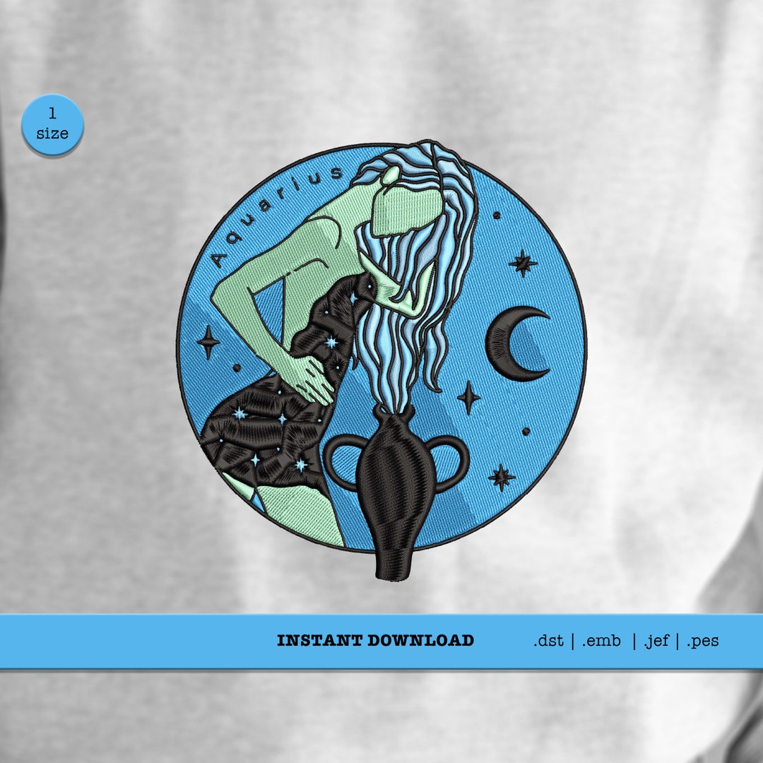 Aquarius Machine Embroidery Design File | Digitized Zodiac Astrology ...