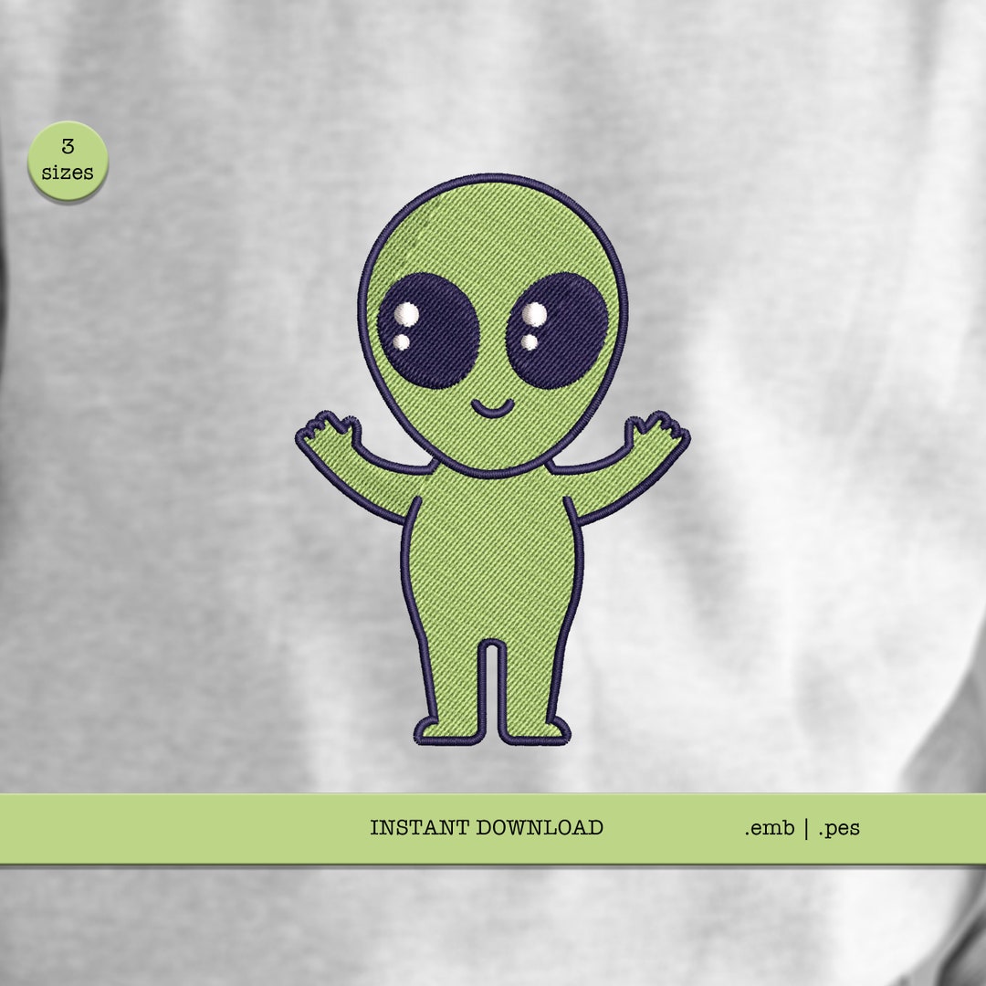 Alien Machine Embroidery File 4 X 4 PES EMB | Green Martian Alien ...