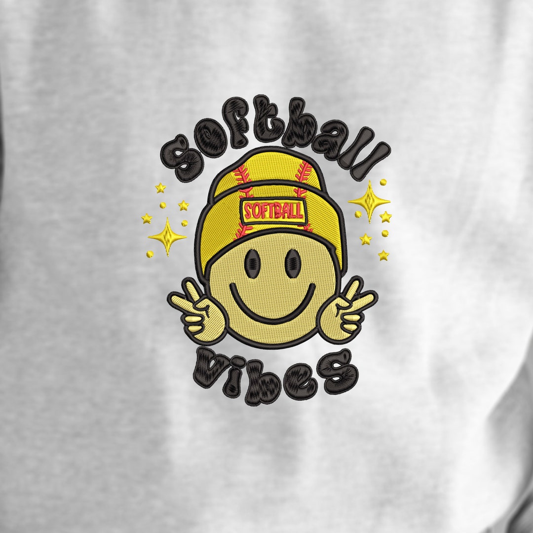 Softball Vibes Embroidery Design: Trendy 5x7 Machine Pattern (PES DST ...