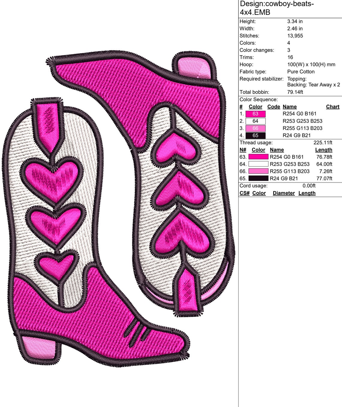 Cowboy Boots Embroidery Design: Western Heart Stitch (4x4, 5x7) (PDF ...