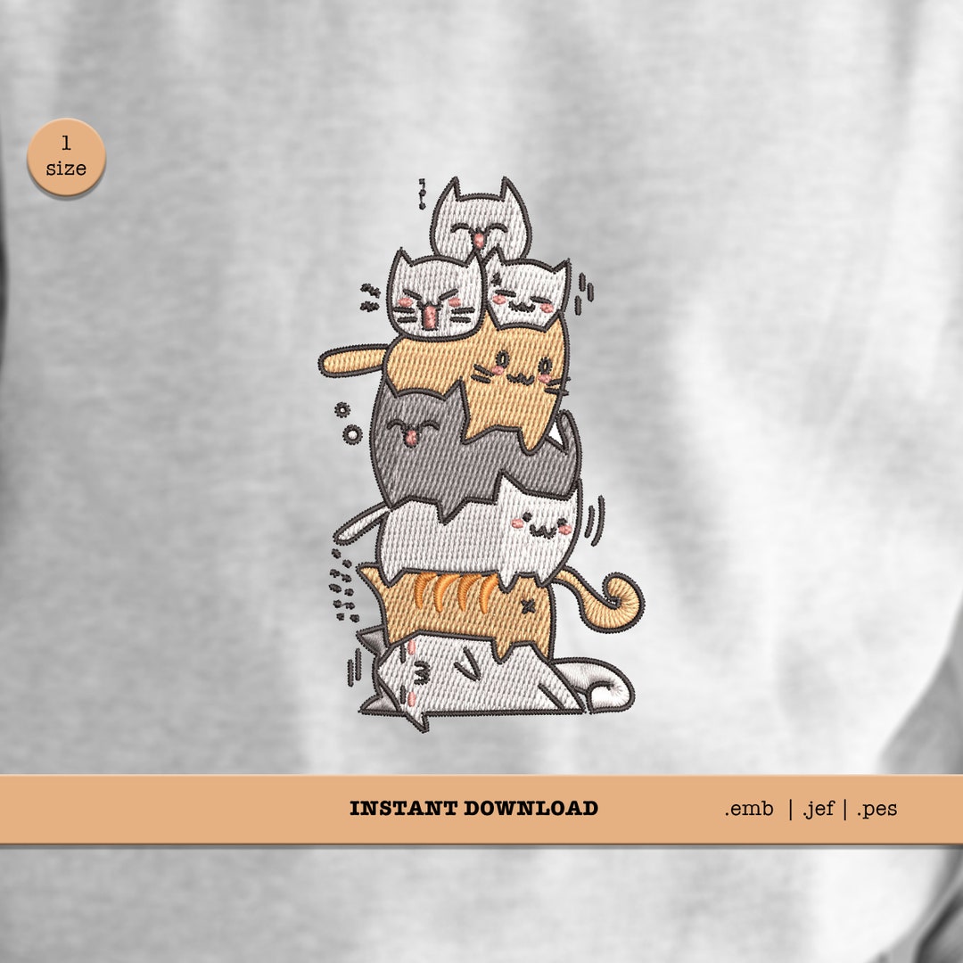 Cat Pile Embroidery Design: 4x4 Pet Embroidery File (PDF Worksheet) - Etsy