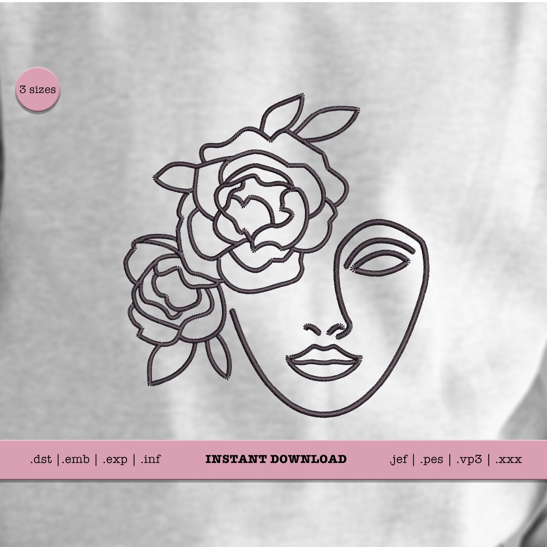 Floral Woman Embroidery File | Flower Lady Embroidery Design | 4x4 ...