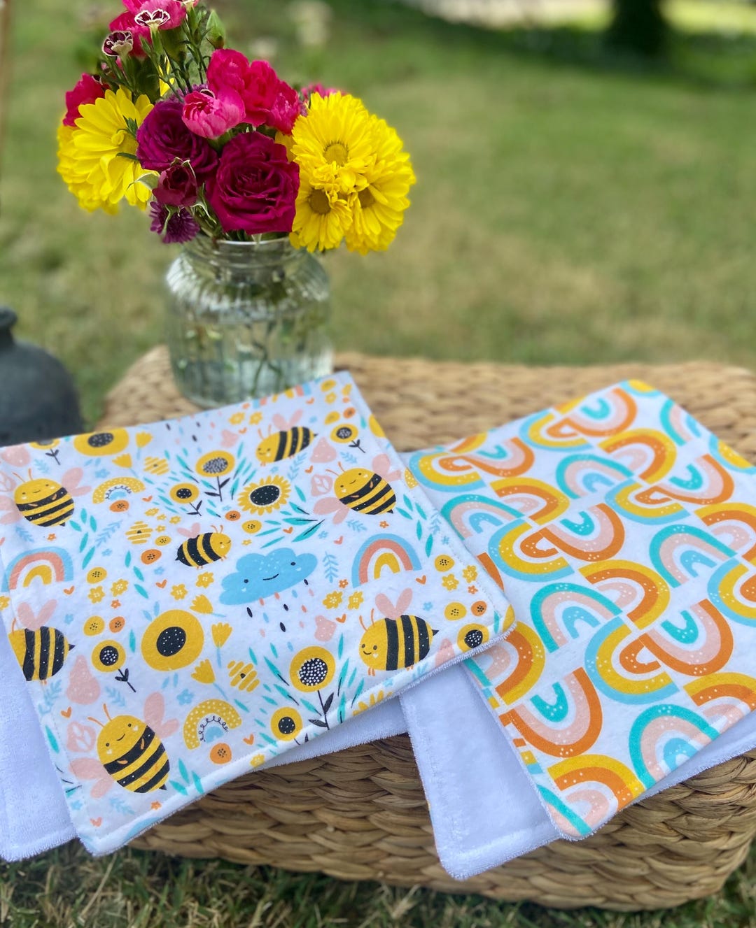 Sunflower Bumblebee Burp Cloth: Handmade Flannel & Terry Cloth - Etsy