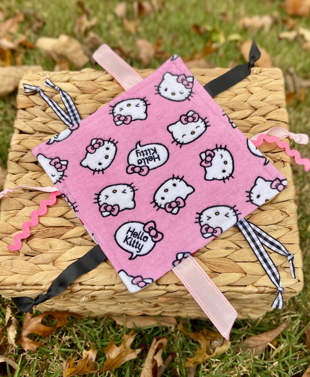 Hello Kitty Pink - Baby Girl Small Crinkle Tag Lovey Ribbon Sensory ...