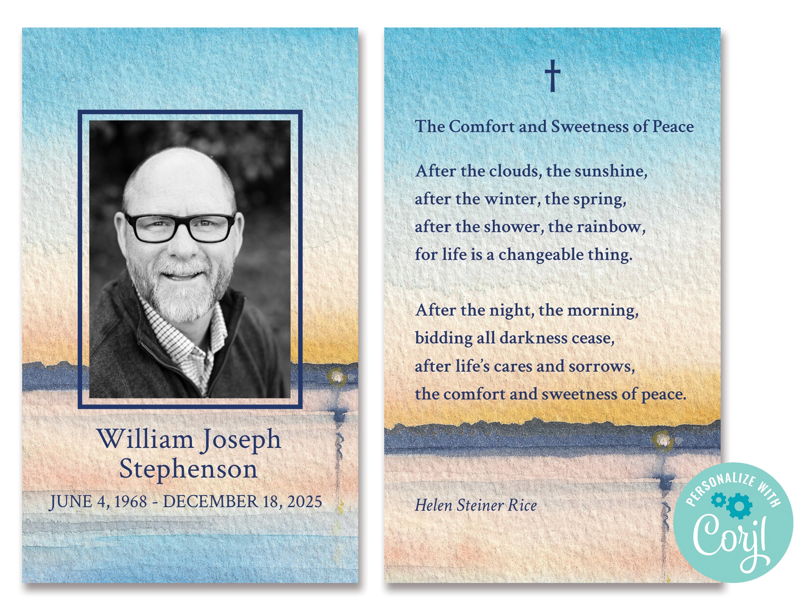 Memorial Service Prayer Card Sunset Harbor Waterfront - Etsy