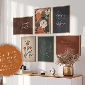 Hello Fall Wall Art Printable, Dark Brown Fall Decor, Autumn Quote ...