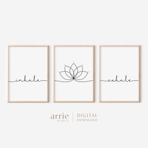 Inhale Exhale Wall Art Set of 3, Minimalist Yoga Poster Set, Printable ...
