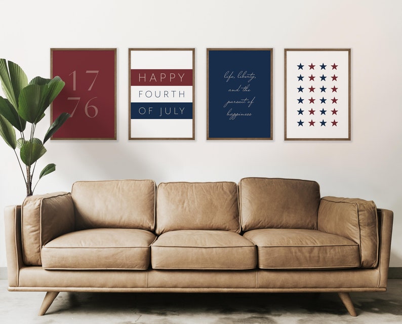 July 4th Printable Wall Art Set of 4, Modern Patriotic Decor, 1774 ...