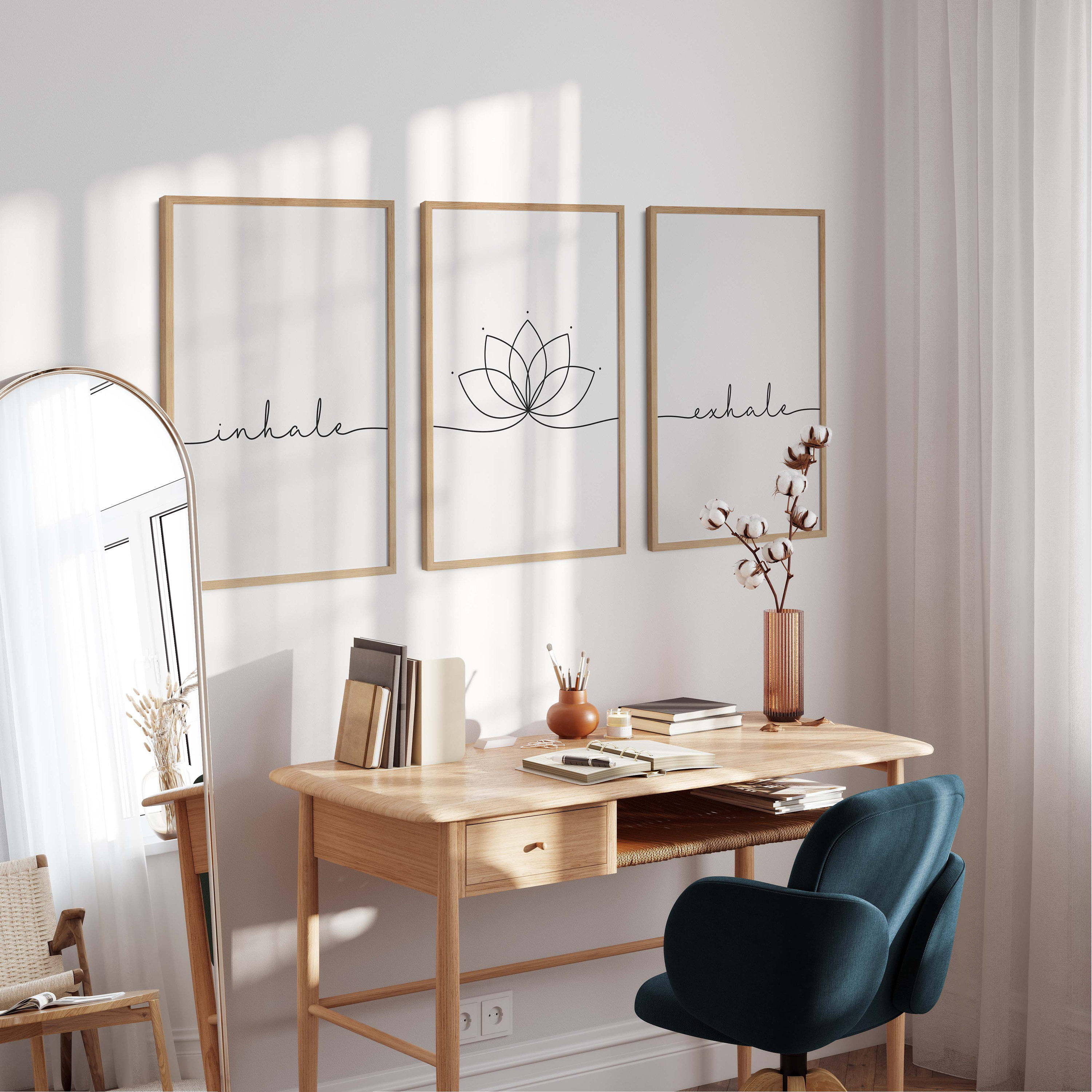 Inhale Exhale Wall Art Set of 3, Minimalist Yoga Poster Set, Printable ...