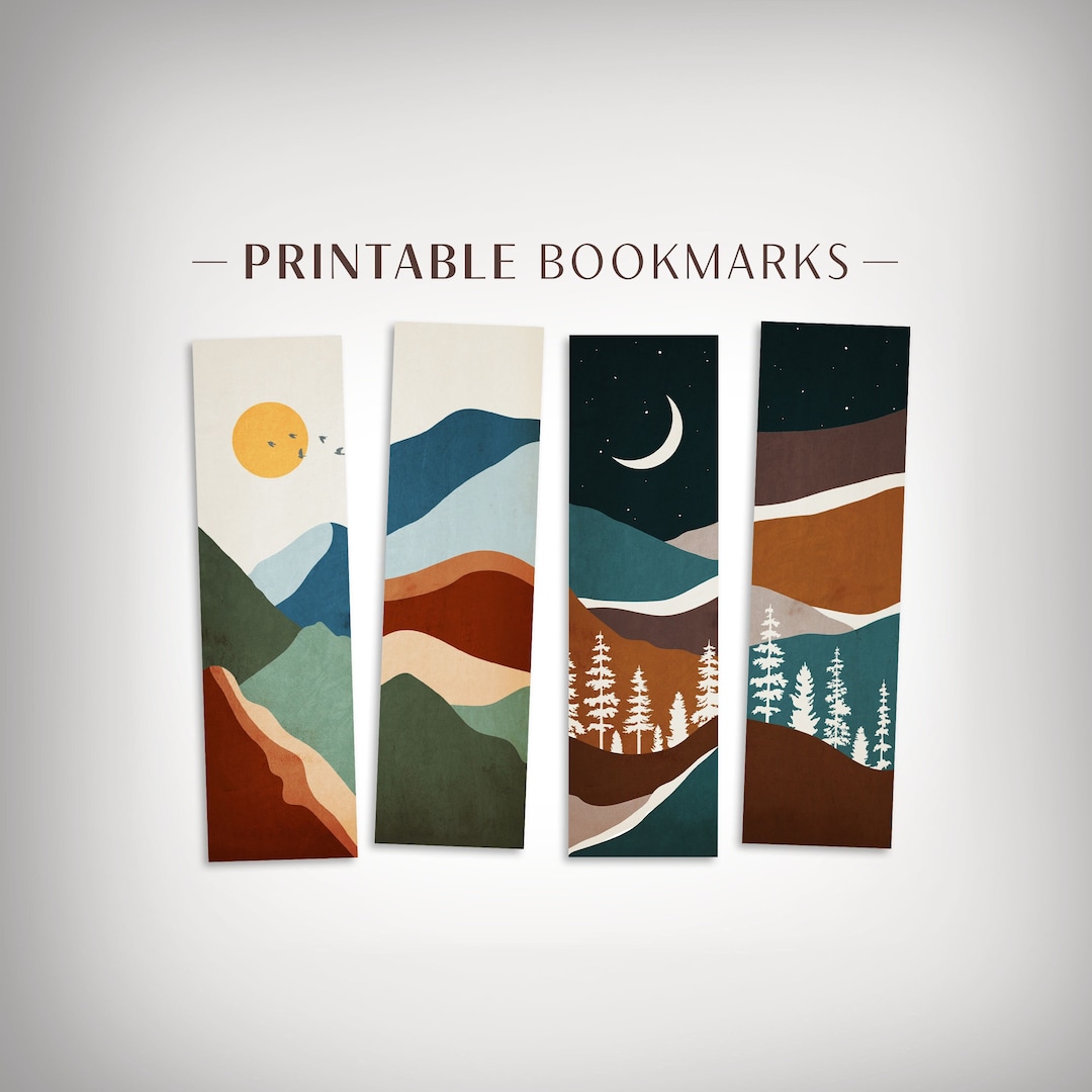 Printable Bookmarks, Double Sided Bookmark Set, Mountain Art, Reader ...