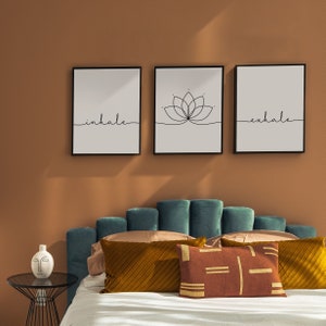 Inhale Exhale Wall Art Set of 3, Minimalist Yoga Poster Set, Printable ...